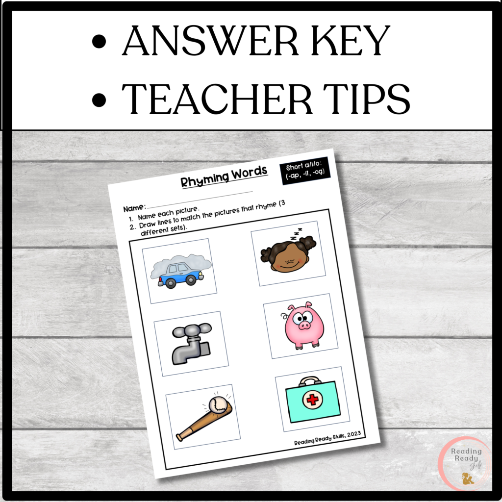 Rhyming Words: Pre-K/K Worksheet Packet - Reading Ready Skills
